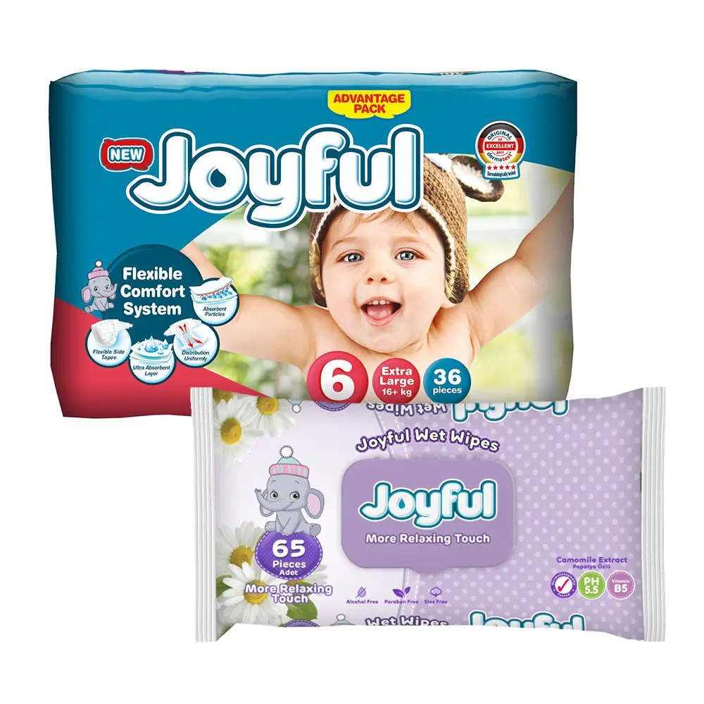 JOYFUL Pelene za jednokratnu upotrebu Extra Large 6, 16+kg Adventage pack 36kom + GRATIS Vlažne maramice