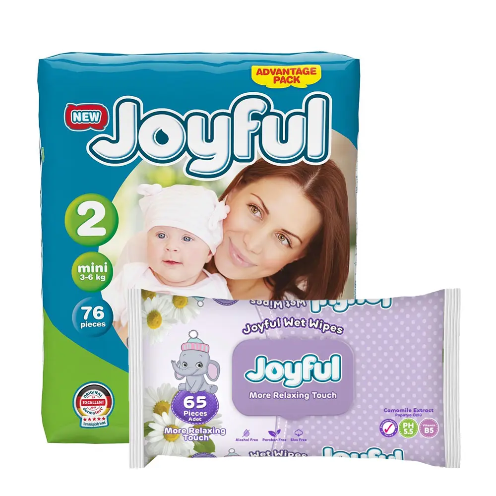 JOYFUL Pelene za jednokratnu upotrebu Mini 2, 3-6kg Adventage pack 76kom + GRATIS Vlažne maramice