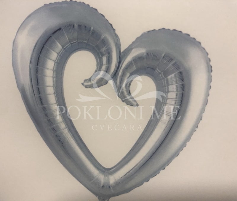 Helium otvoreno sivo srce folija 100 cm – Sifra 518