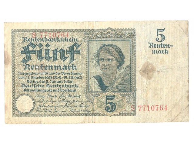 Nemacka 5 rentenmark 1926