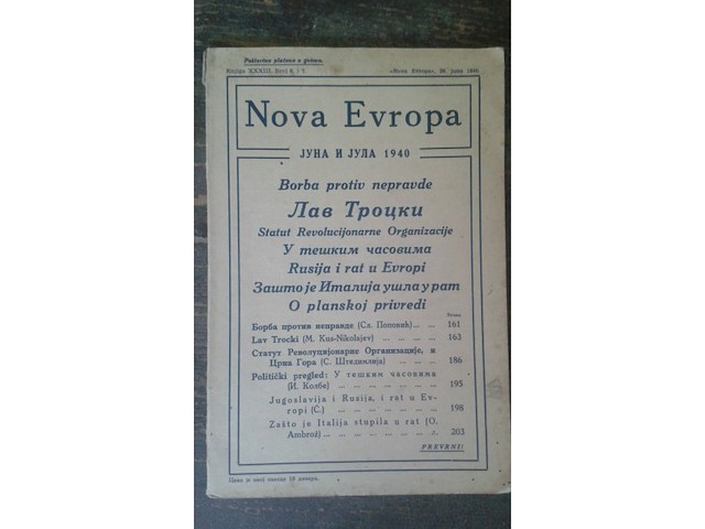 časopis NOVA EVROPA, juna i jula 1940. k. XXXIII 6i7