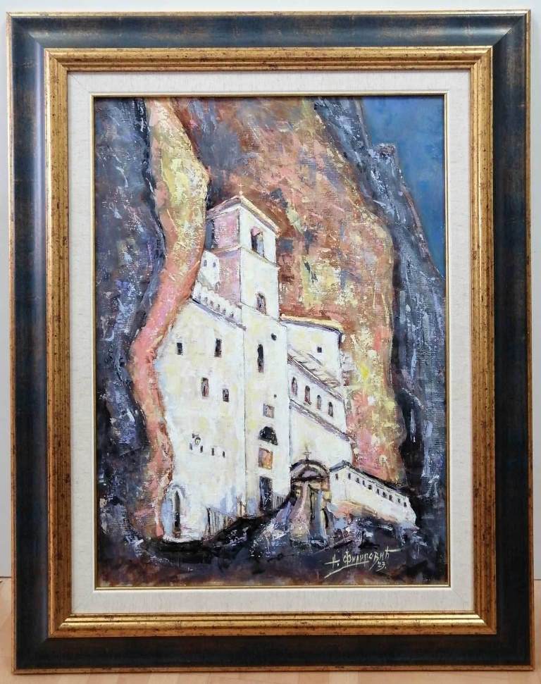 Manastir Ostrog, ulje na platnu, 40×55 cm, uramljena, Nenad Filipović, 170 eura