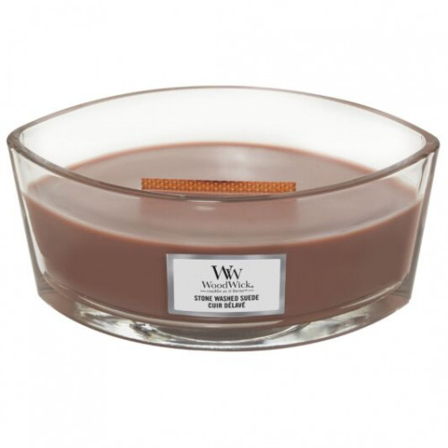 Stone Washed Suede - ovalna WoodWick mirisna sveća (začini, jasmin, amber i mošus)