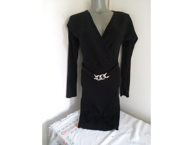 Crna dekolte na preklop haljina sa lancem S/M