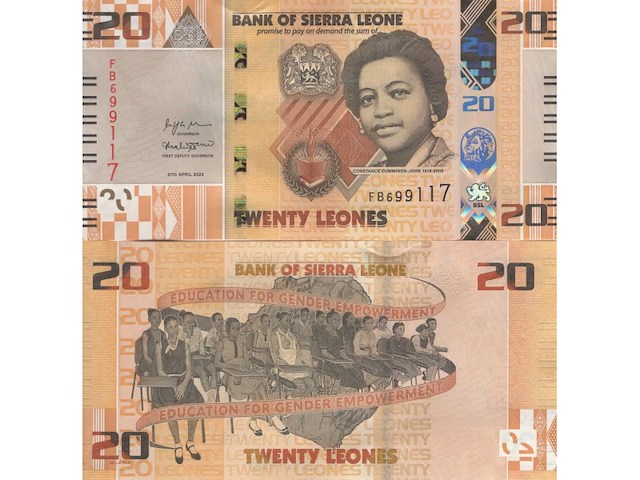 SIERRA LEONE 20 Leones 2022 UNC, novi dizajn