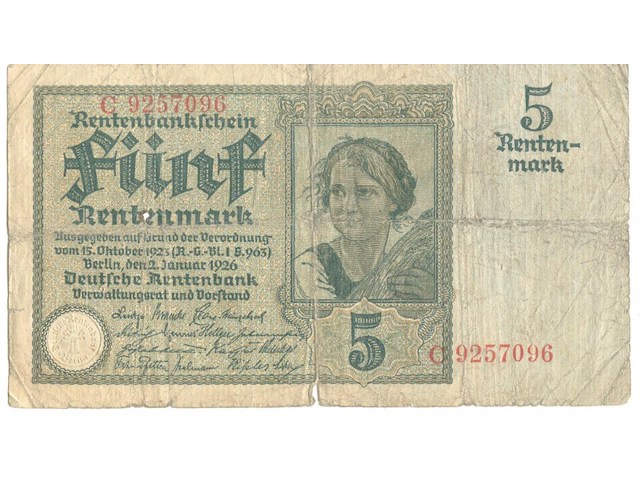 Nemacka 5 rentenmark 1926