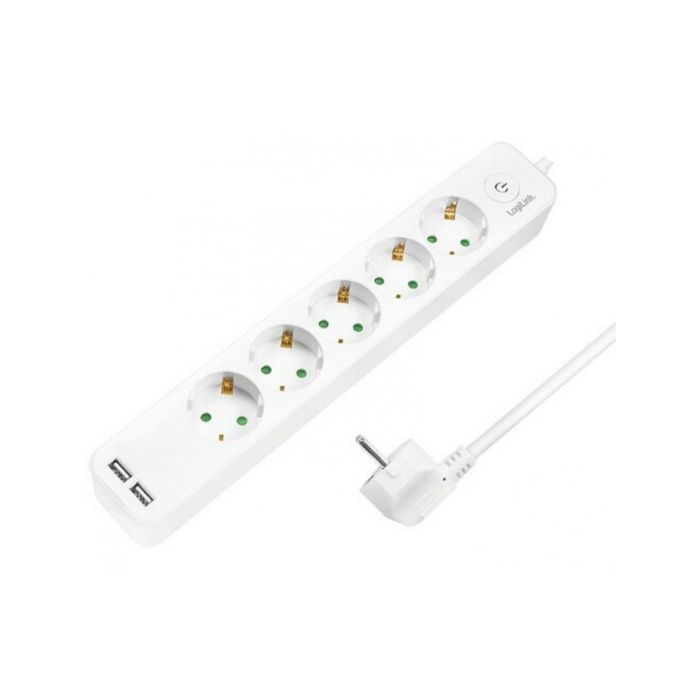 LOGILINK Produžni kabl 5 mesta, 2 USB, prekidač 1,5m, beli (4783)