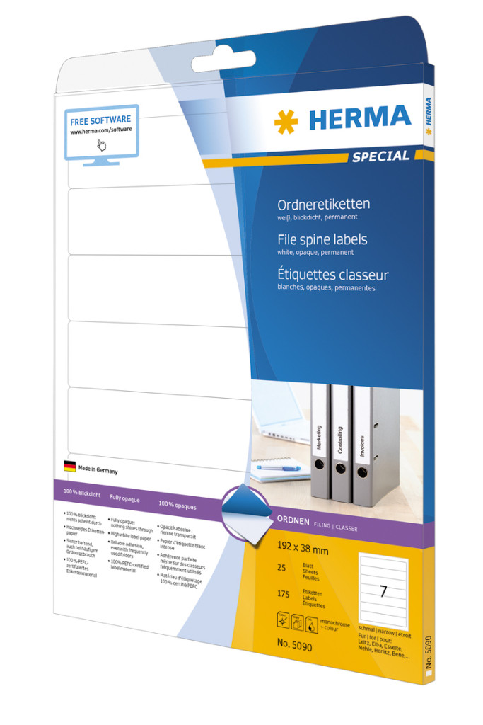 Etikete 192×38, za uski registrator A4/7 1/25 bela