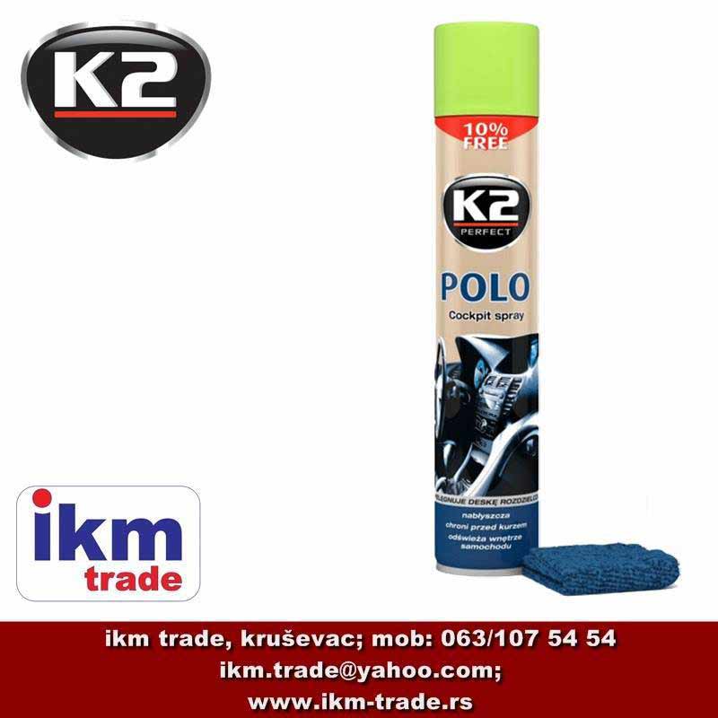 K2 POLO COCKPIT – Sprej za instrument tablu ZELENA JABUKA 750ml + mikrofiber krpa GRATIS