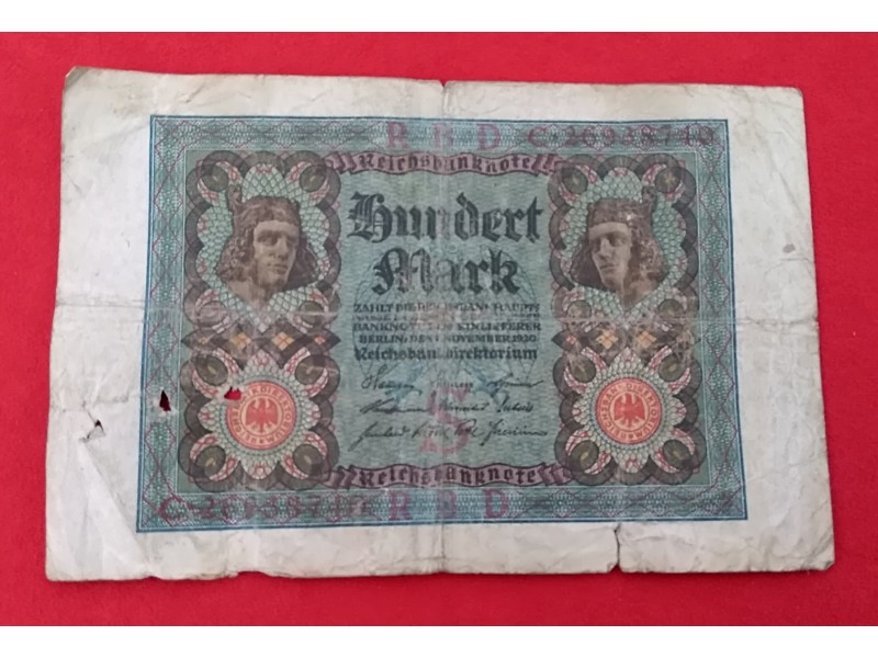 Hundert Mark 100 Reichsbanknote 1920