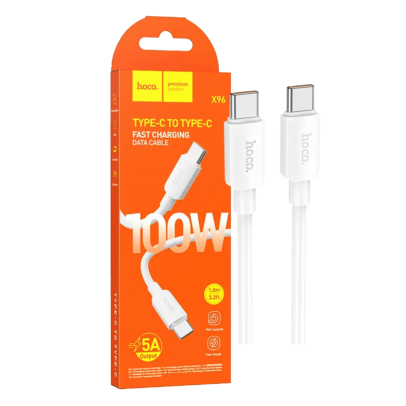 hoco. USB kabl za smartphone, tip C, 100W – X96 Hyper, 100W, White