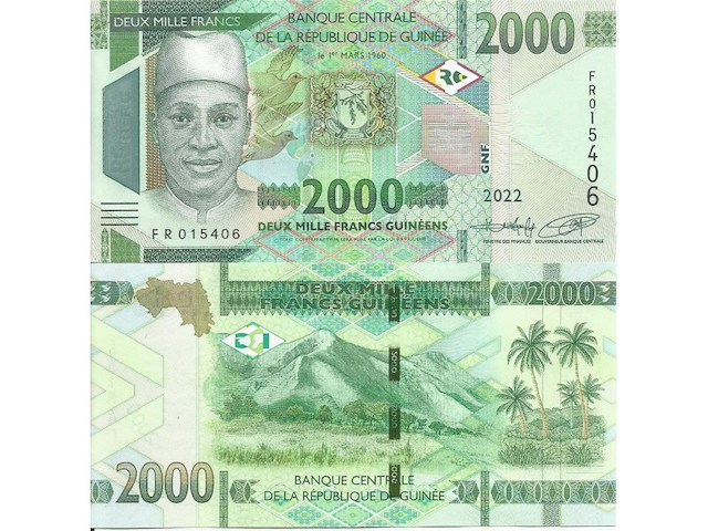 Guinea 2000 francs 2022. UNC