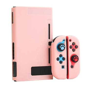 SCRATCH RESISTANT DOCKABLE CASE SET FOR NINTENDO SWITCH CONSOLE SOFT SILICONE JOYSTICK PROTECTIVE COVER - PINK