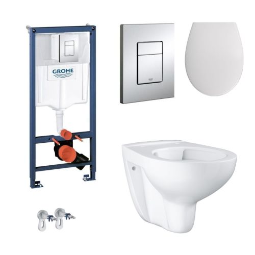 GROHE SET UGRADNI VODOKOTLIĆ, HROM TIPKA, WC ŠOLJA GROHE BAU CERAMIC RIMLESS I WC DASKA