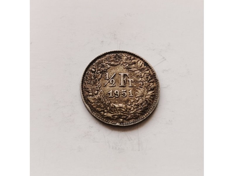 1/2 franc 1951 B Svajcarska srebro