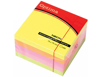 Kocka papir samolepljivi 75X75mm neon mix Optima 22937