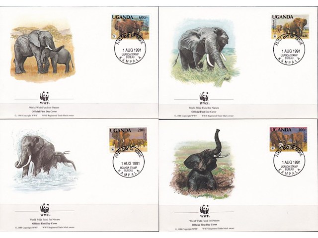 Uganda 1991 WWF Slonovi 4 FDC