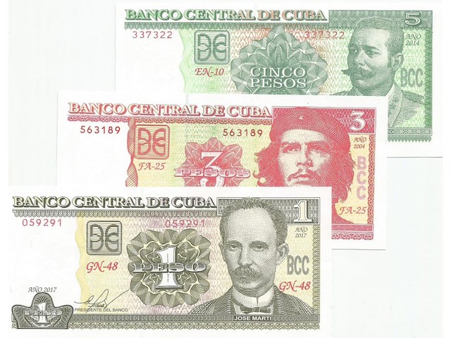 Cuba 1 - 3 - 5 pesos 2004/17.UNC set