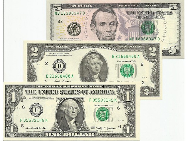 USA 1 - 2 - 5 dollars 2009/17. UNC set