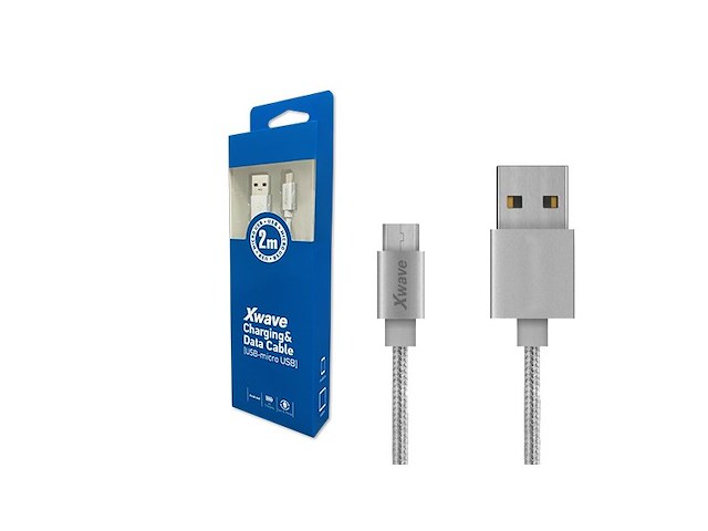 XWAVE upleteni MICRO USB kabl 2m SILVER!