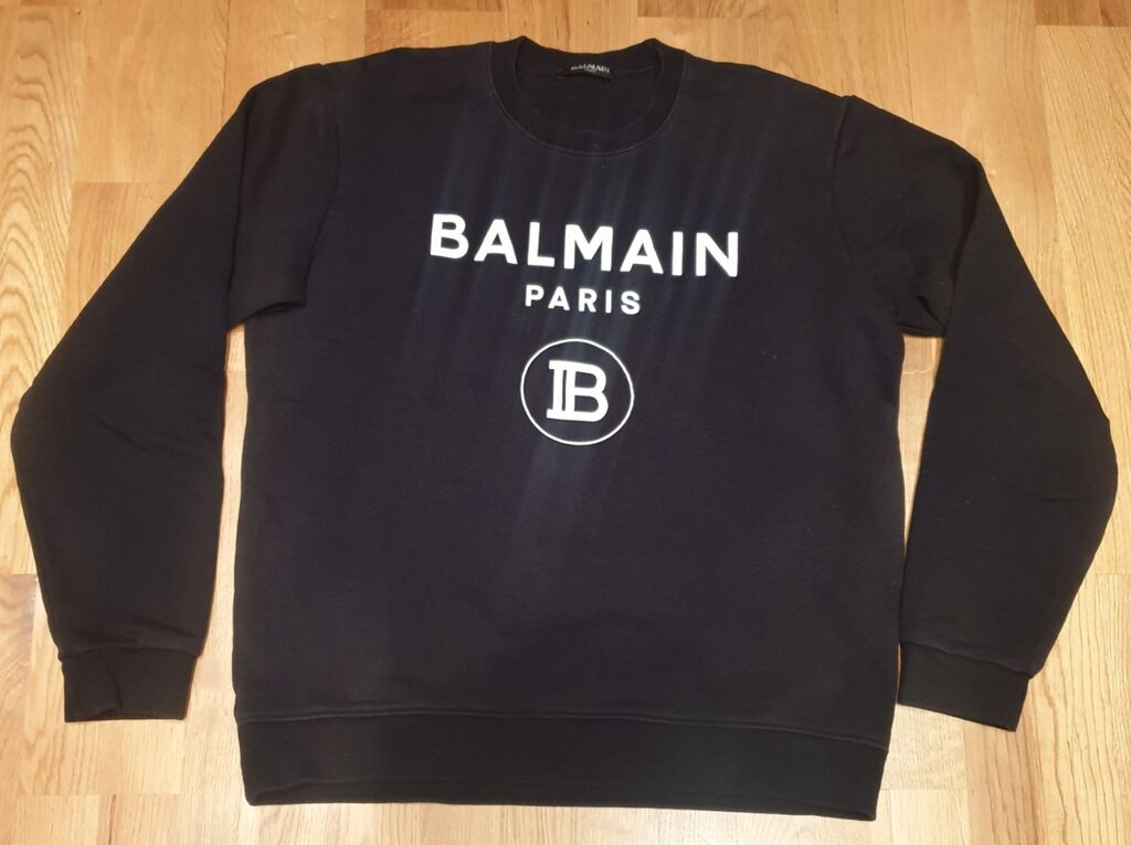 BALMAIN Paris ORIGINAL muški crni logo duks, L velicina. Nosen, ali se