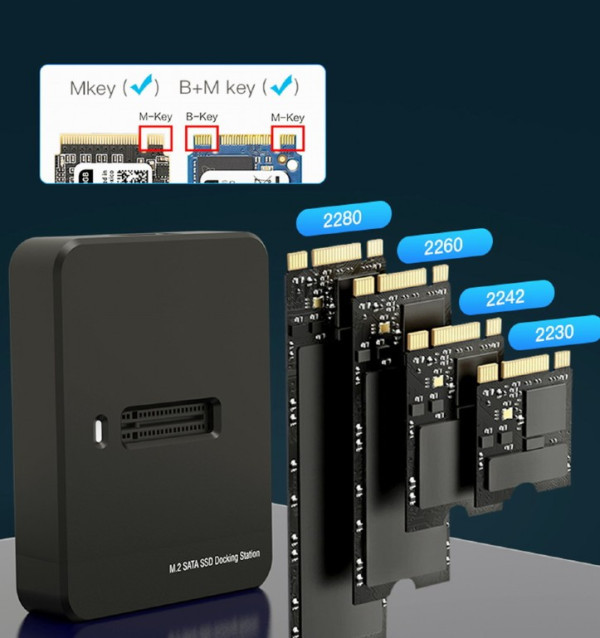 DD-U3M2 Gembird Desktop USB Type-C M.2 SATA & NVME SSD drive docking station, black