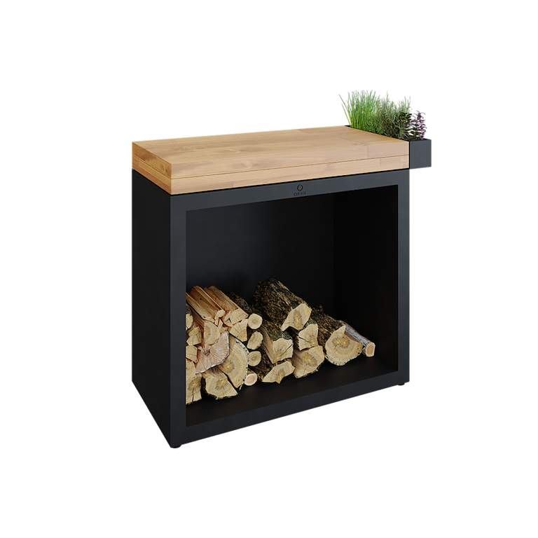 OFYR Butcher Block Storage 90 Black Teak Wood pult sa skladištem