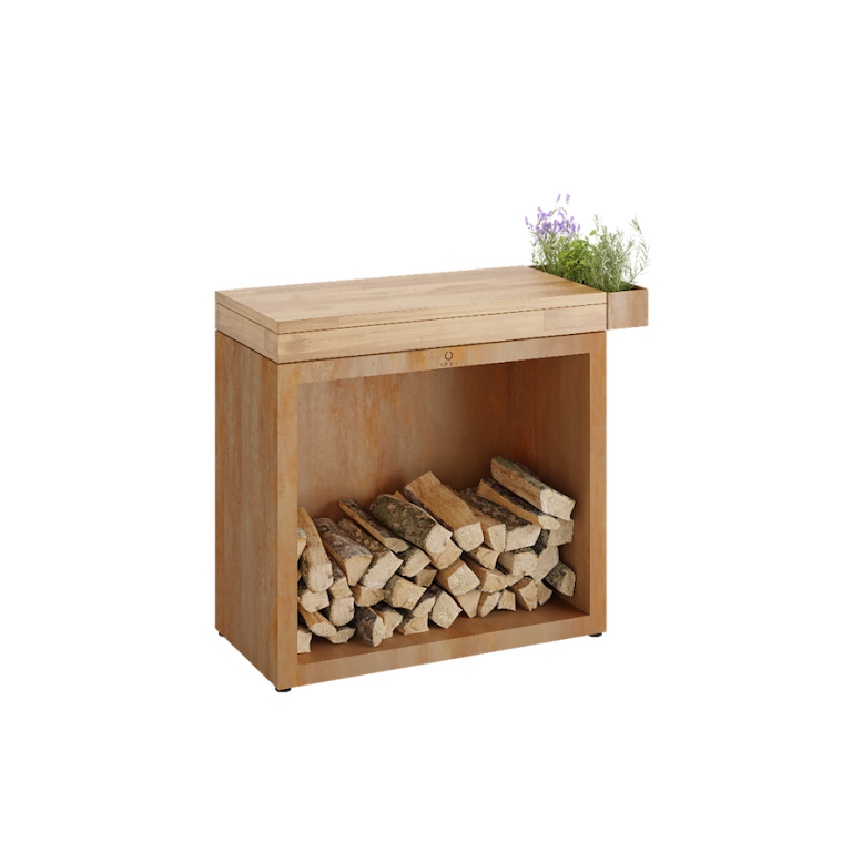 OFYR Butcher Block Storage 90 Corten Teak Wood pult sa skladištem