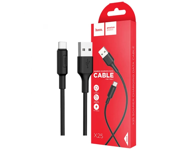 Hoco Soarer X25 crni kabl za telefon USB A (muški) na USB C (muški) 1m