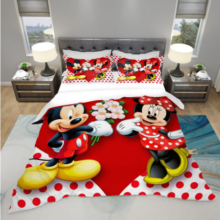 Mey home posteljina mickey and minnie mouse 3d 200x220cm crveno-bela ( 3D-1382 )