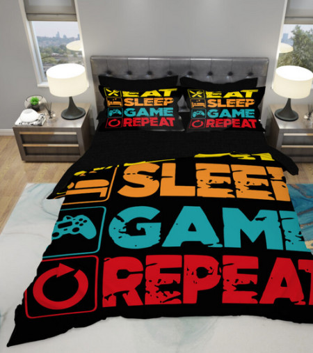 Mey home posteljina eat sleep game repeat 3d 200x220cm crna ( 3D-1408 )