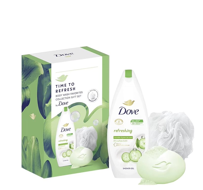 DOVE SET W.GO FRESH(GEL ZA TUŠIRANJE 250ML+SAPUN 90GR+PUFNA) KUTIJA