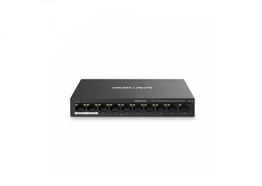 Svič 10/100 10-port Mercusys MS110P/8-Port PoE+