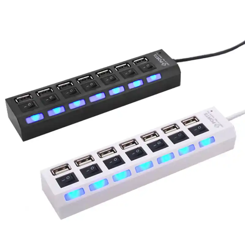 USB HUB 7 PORT KETTZ KT-071B 2.0 TIP A CRNI SA PREKIDAČEM I NAPAJANJEM