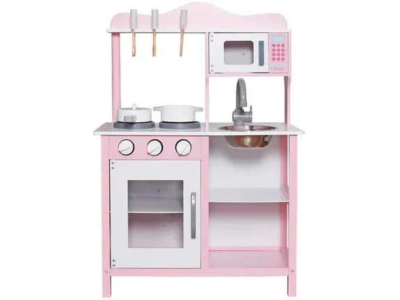 Kinder home Dečija drvena kuhinja za igru sa dodacima - roze