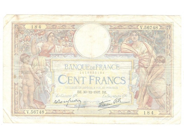 Francuska 100 francs 30.12.37.