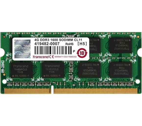 Transcend - DDR3 4GB SO-DIMM 1600MHz, Non-ECC Unbuffered, CL11 1.5V, 256Mx8 2Rx8