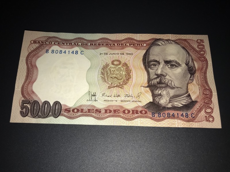 PERU 5000 SOLES.1985.UNC.