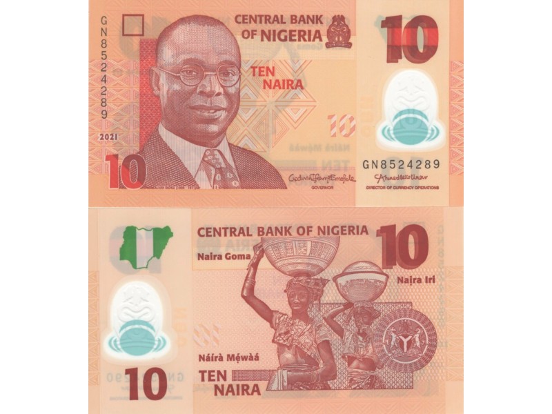 Nigeria 10 Naira 2021 UNC, P-New, Polymer