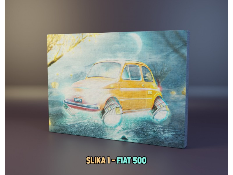 FIAT 500 - FIĆA - Autorska Futuristička Slika na Platnu