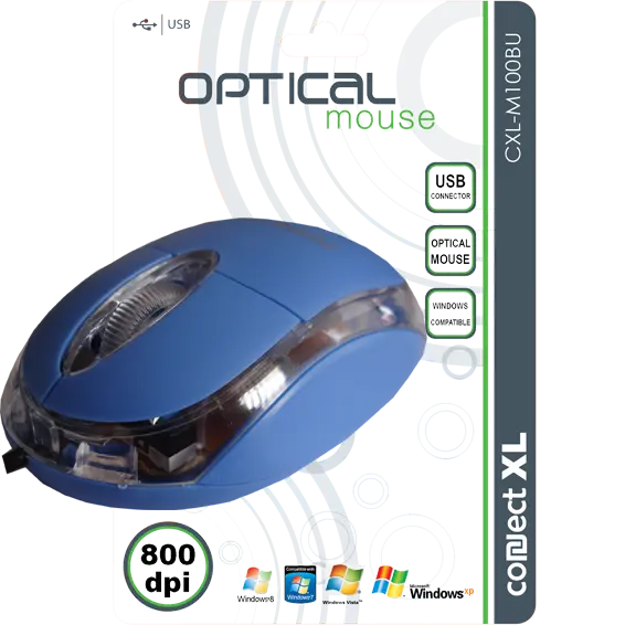 CONNECT XL CXL-M100BU Optički miš, Žično povezivanje, 800dpi, Plavi