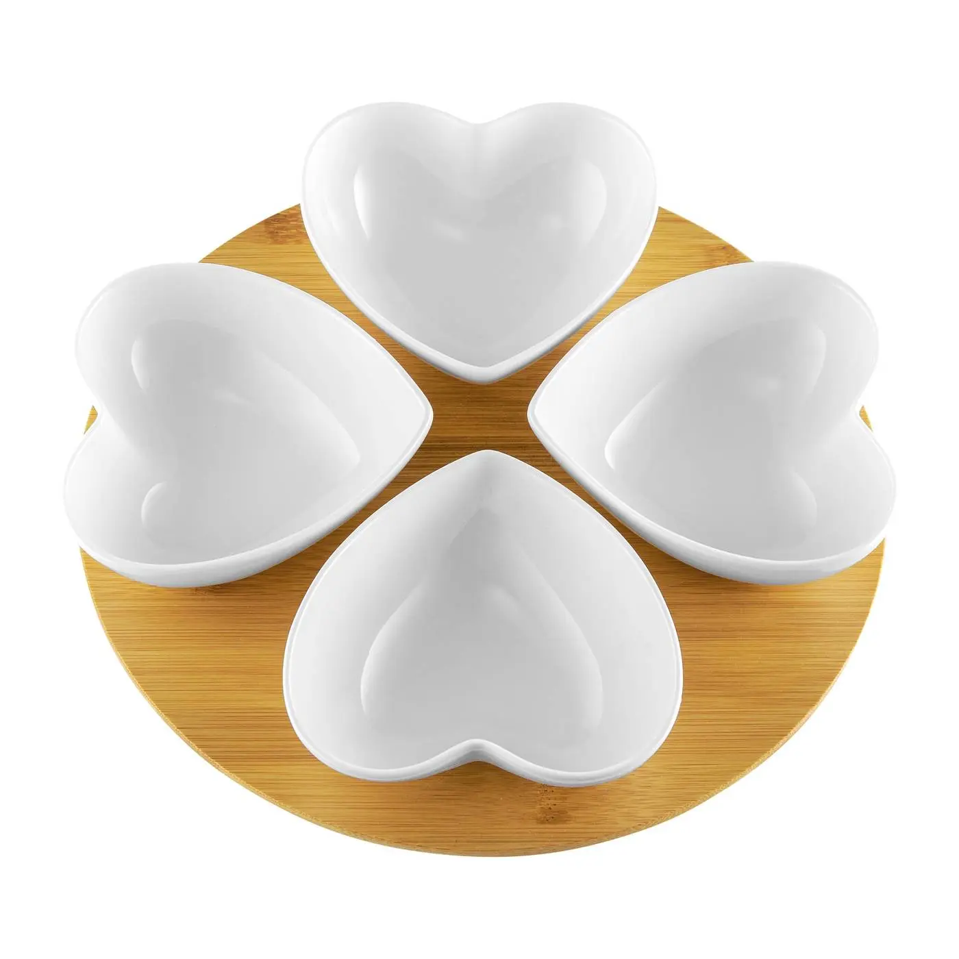 AMBITION Set porcelanskih činija u obliku srca sa daskom od bambusa DJ45578