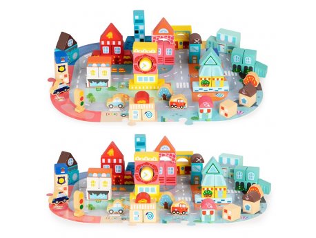 ECO TOYS Edukativne drvene kocke CITY SET sa podlogom 88kom