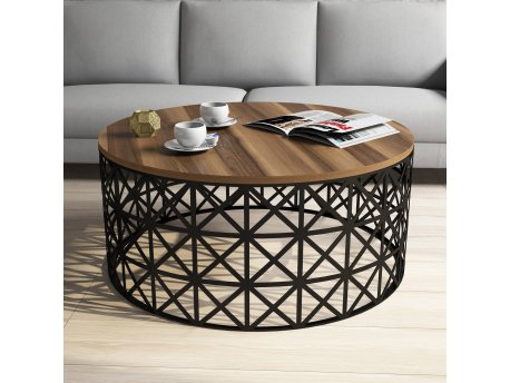 HANAH HOME Sto za dnevnu sobu Selin Metal Ferforje Walnut