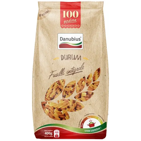 DANUBIUS Integralna testenina Fusilli 400g