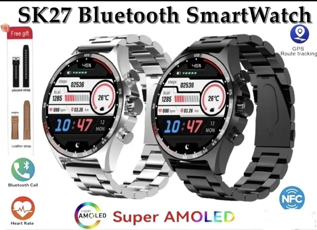 SK27 Smartwatch – Bluetoth,NFC,Kompas,AI Voice Boje satova: Silver sa