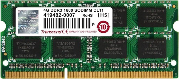DDR3 4GB SO-DIMM 1600MHz, Non-ECC Unbuffered, CL11 1.5V, 256Mx8 2Rx8 ( JM1600KSN-4G )