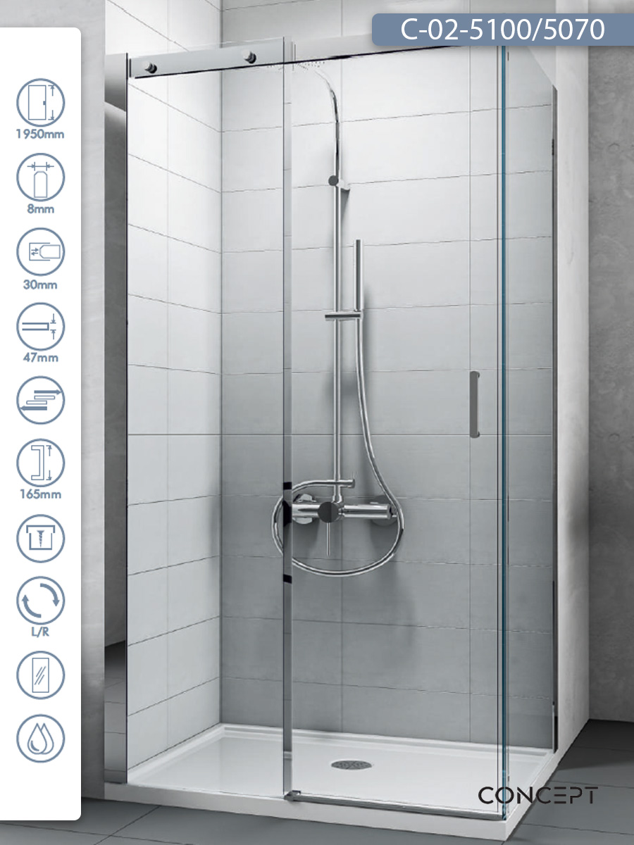 Tuš kabina C-02-5100/5070 Concept Titan srebrni ram 100x70x195cm providno staklo 8mm