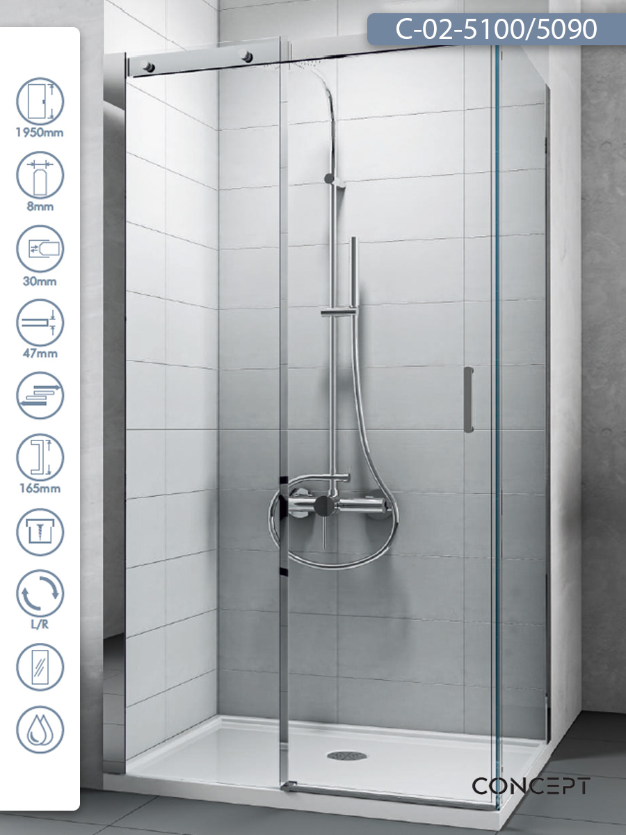 Tuš kabina C-02-5100/5090 Concept Titan srebrni ram 100x90x195cm providno staklo 8mm