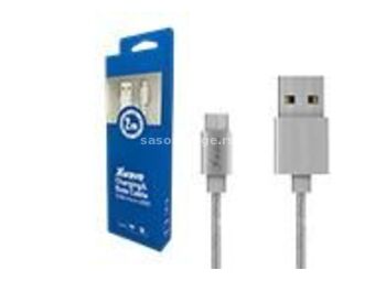 XWAVE Kabl USB2.0 na Micro USB 2M/2A/ aluminium/ upleteni/ srebrni